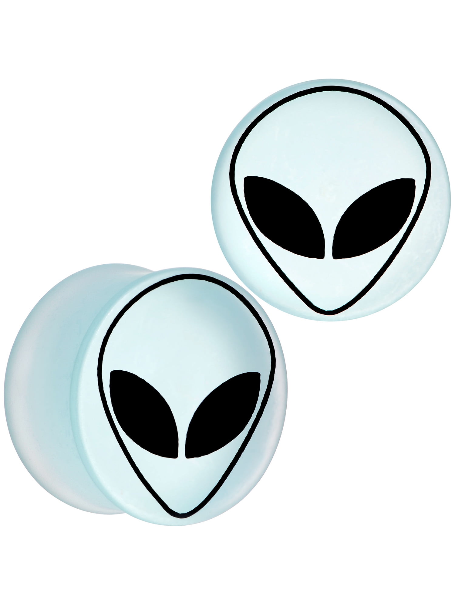 Body Candy Womens 1" 2Pc White Matte Glass UFO Alien Face Double Flare ...