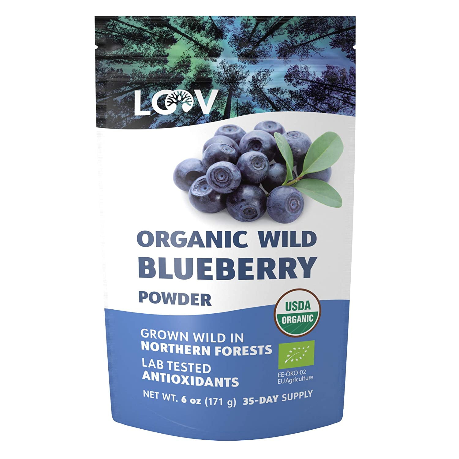 LOOV Organic Wild Blueberry Powder - 6 oz - 35-Day Supply - No Added ...