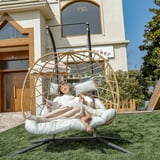 SWITTE Swing Egg Chair with Stand 2 Person Beige Wicker Egg Chairs ...