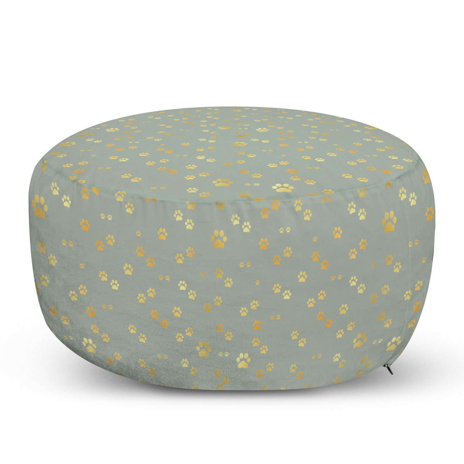 Paw Print Pouf Cover with Zipper, Minimalist Themed Animal Pattern of ...