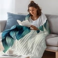 Abstract Art Throw Blanket for Couch Soft Edge Green Feather Decoration ...