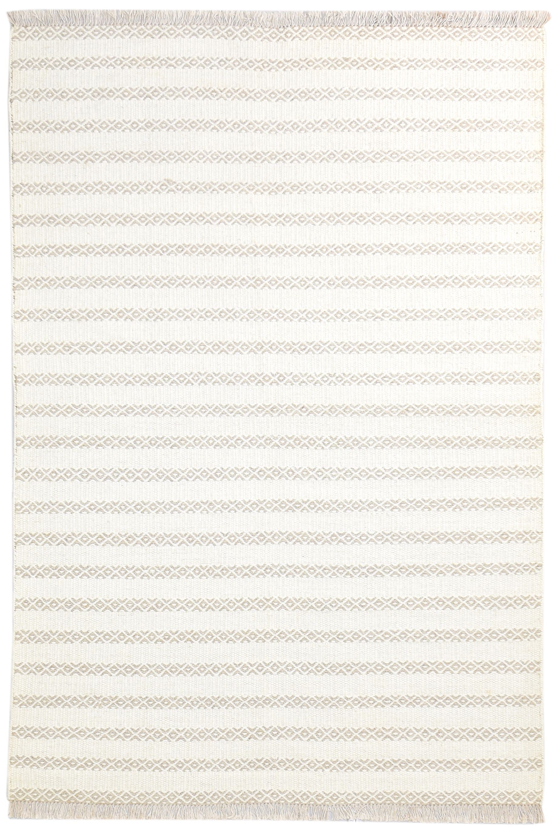 Wool Off-White Rug 5' X 7' Modern Dhurrie Scandinavian Striped Room ...