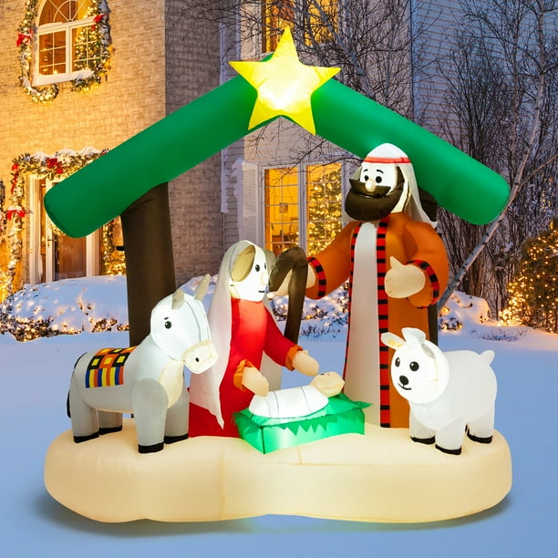 Costway 6.7FT Christmas Inflatable Nativity Scene w/ LEDs & Built-in ...