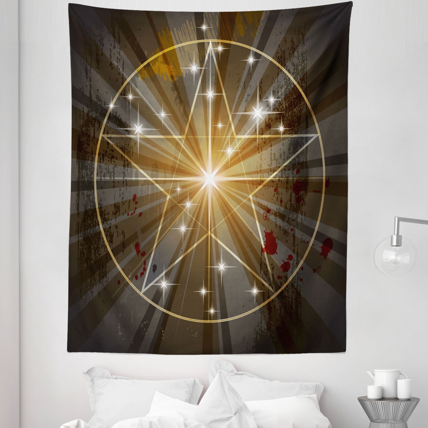 Pentacle Tapestry, Medieval Mystic Pentagram on Radial Beam Background ...