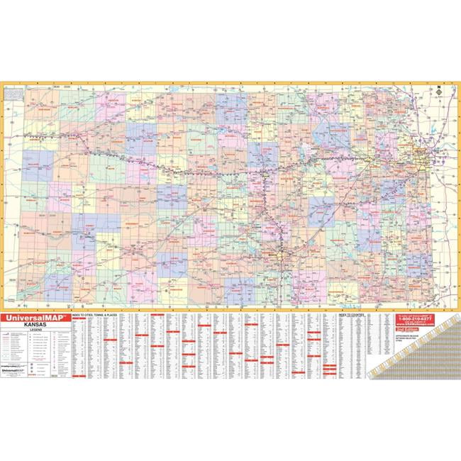 Univarsal 911641510001-61x42-LAM 61 x 42 in. Kansas State Wall Map ...