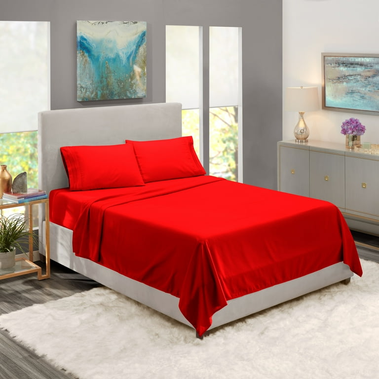 Nestl California King Sheet Sets 1800 Series Deep Pocket 4 Piece Luxury Soft Microfiber Bed Sheet Sets Cherry Red