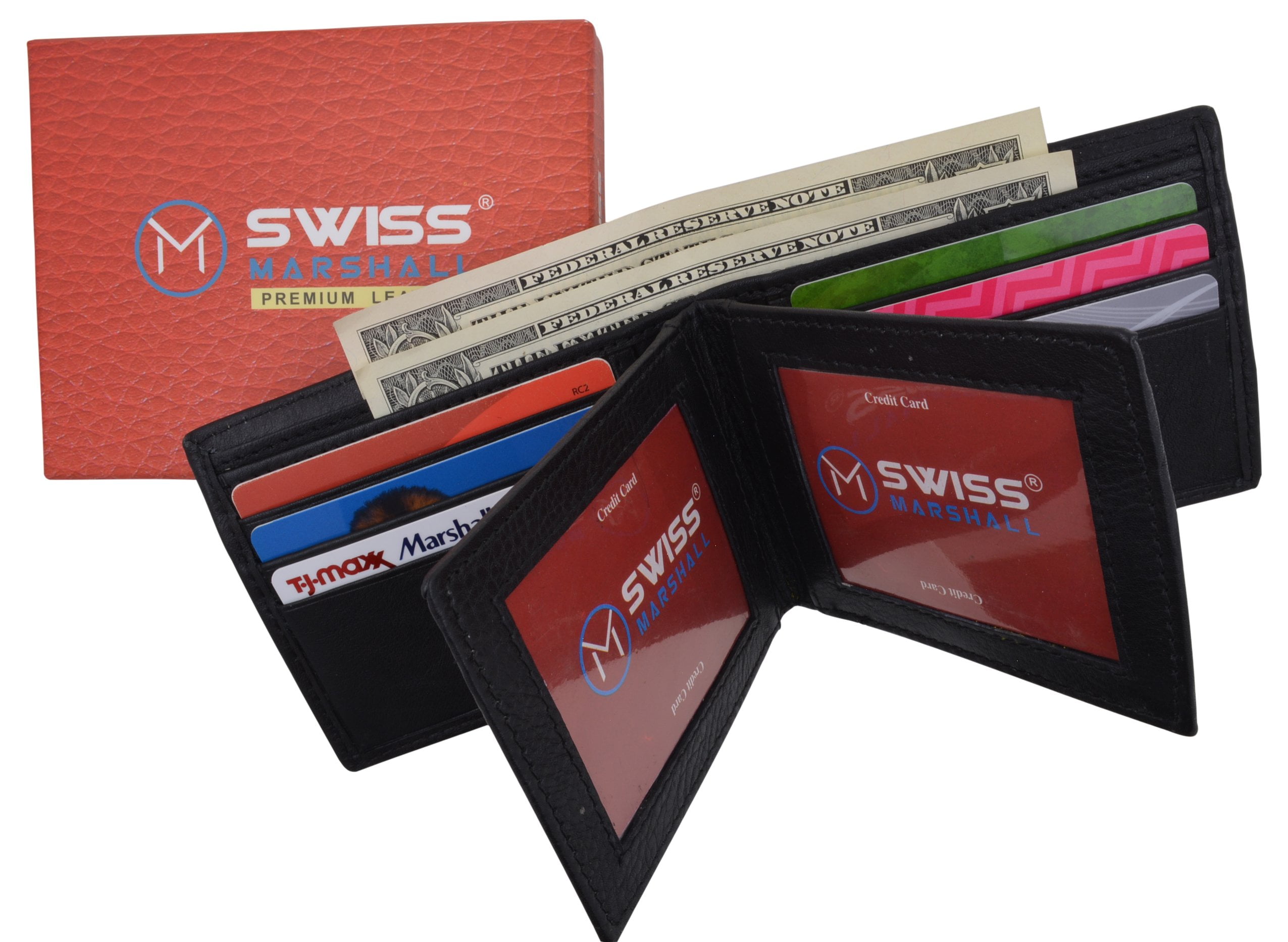 RFID Blocking Premium Leather Black Men's Multi Card ID Holder Bifold ...