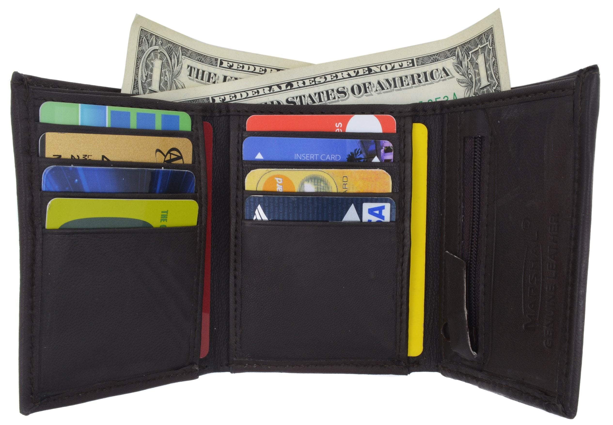 Soft Lamb Leather Trifold Card Holder Wallet W/Outside ID Window 1555 ...