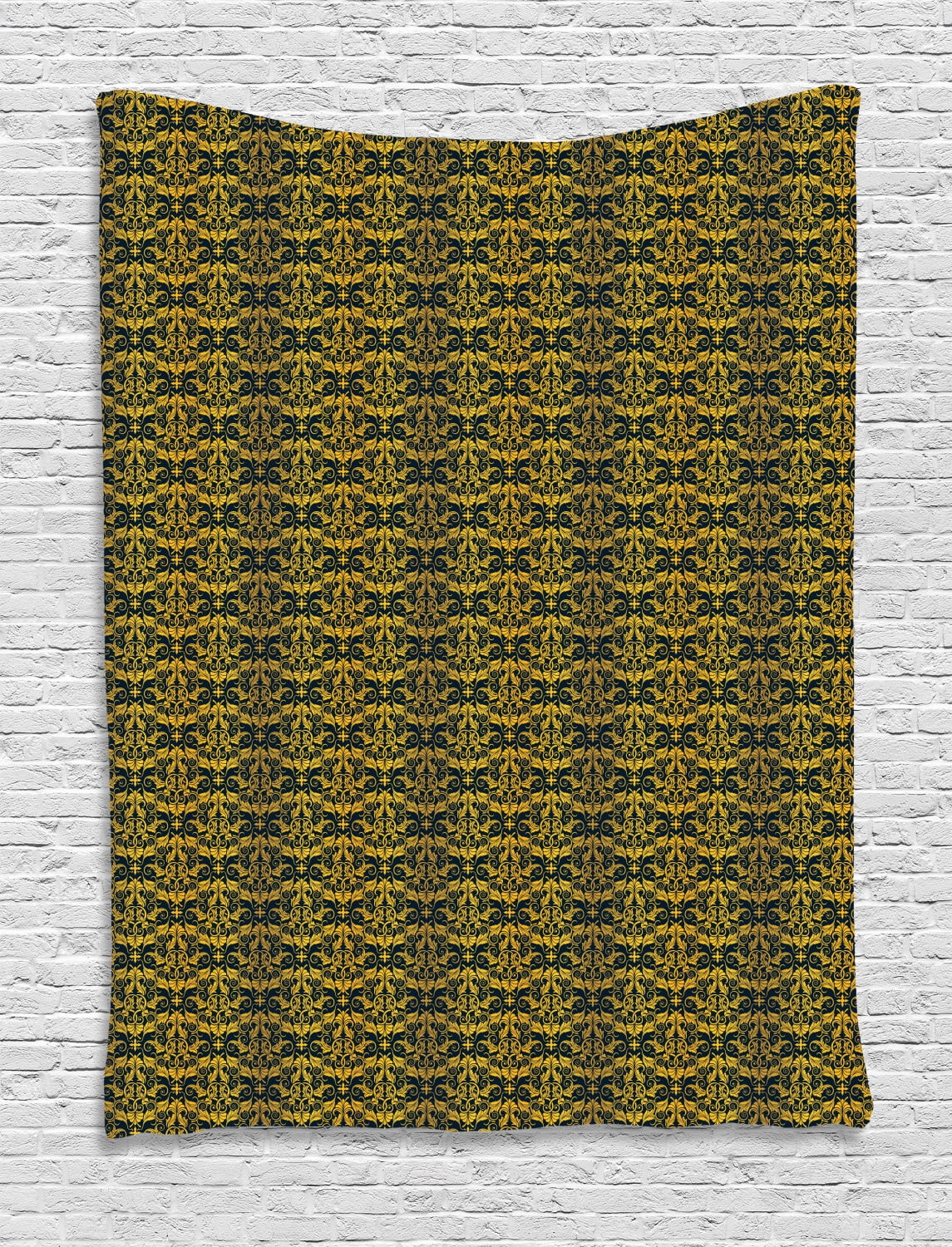 Yellow Damask Tapestry, Elaborated Pattern Illustration with Interlaced ...