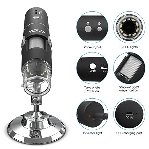 MoKo WiFi USB Microscopio Digital, 1080P HD 2MP Cámara, 50x a 1000x Am ...