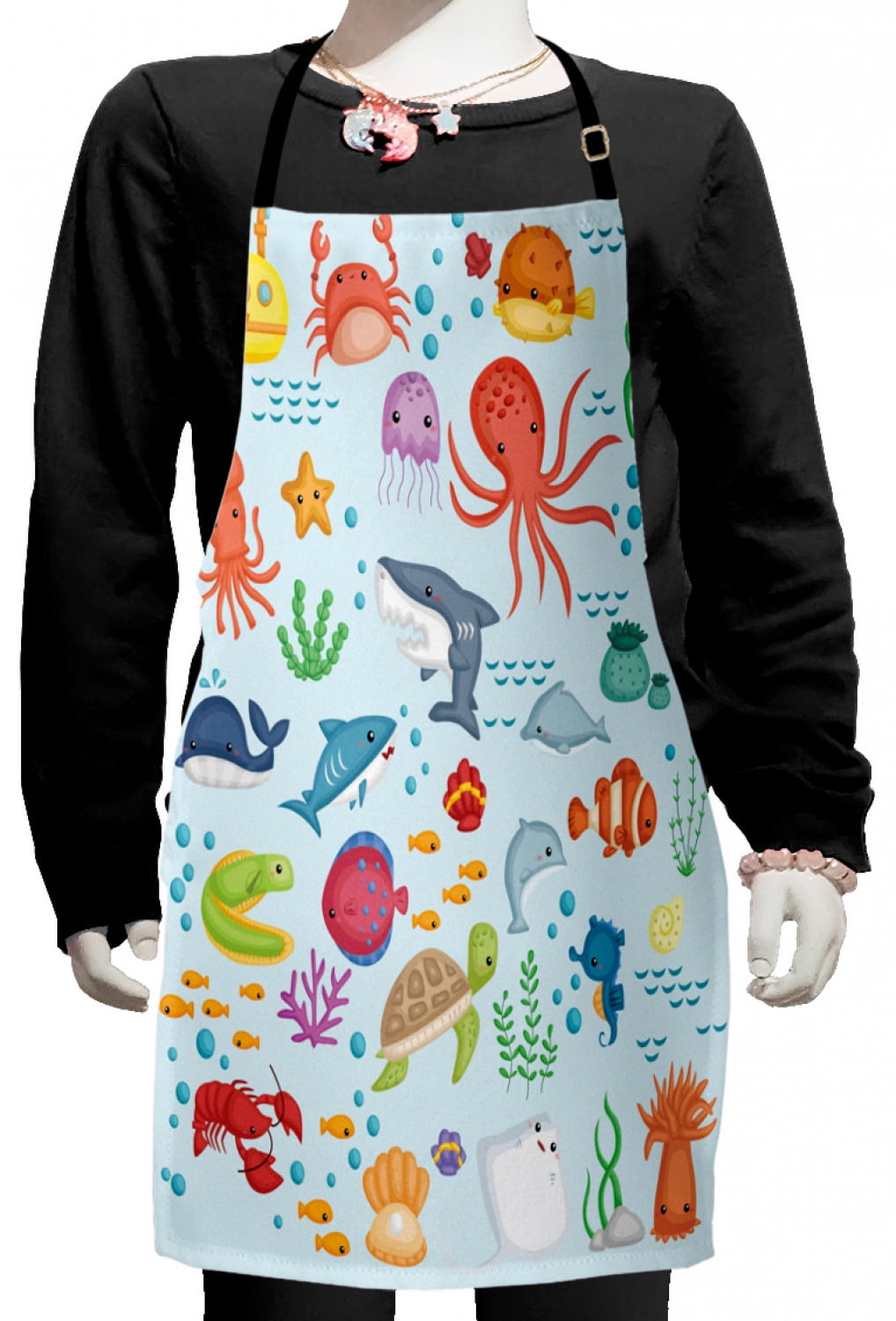 Marine Kids Apron, Bunch of Sea Animals Submarine Crabs Squid Lobster ...