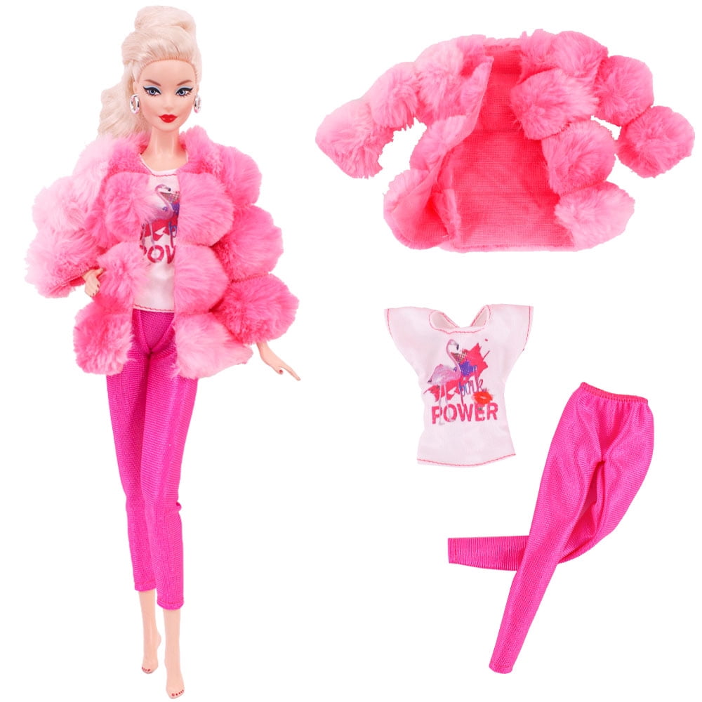 Barbies Doll Clothes 2PcsPlush Coat Jacket+ Dress Skirt/ Pants Clothing ...