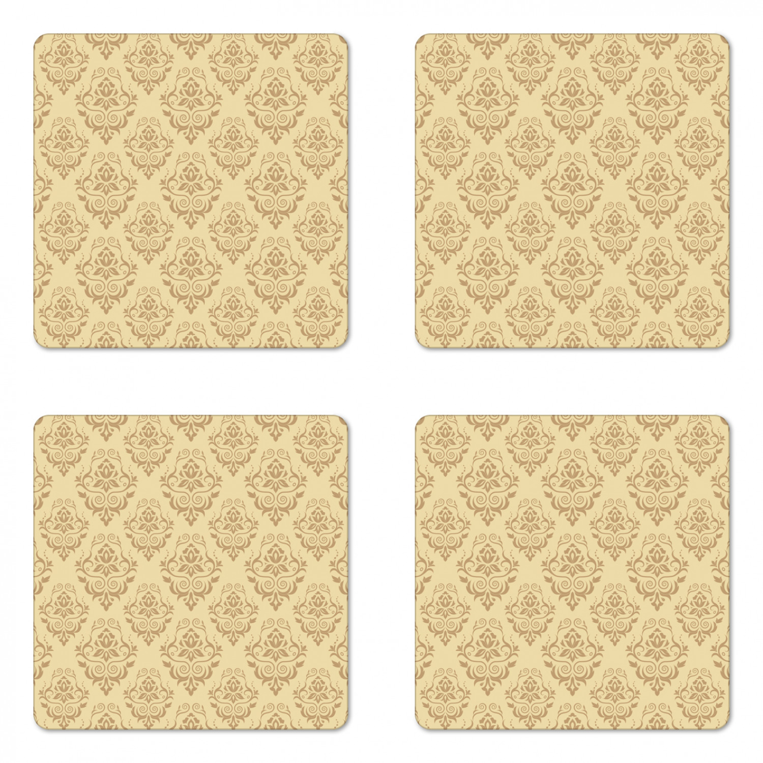 Beige Coaster Set of 4, Regular Damask Patterns Ornate Antique Lace ...