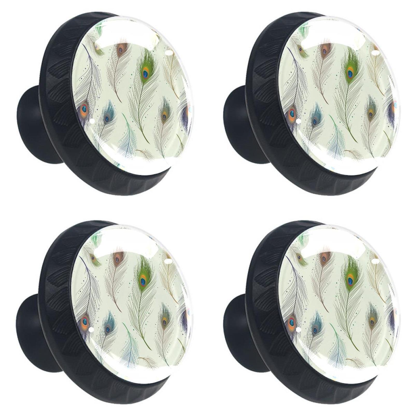 4 Pcs Elegant Peacock Feather Knobs for Kitchen Cabinet Cupboard ...