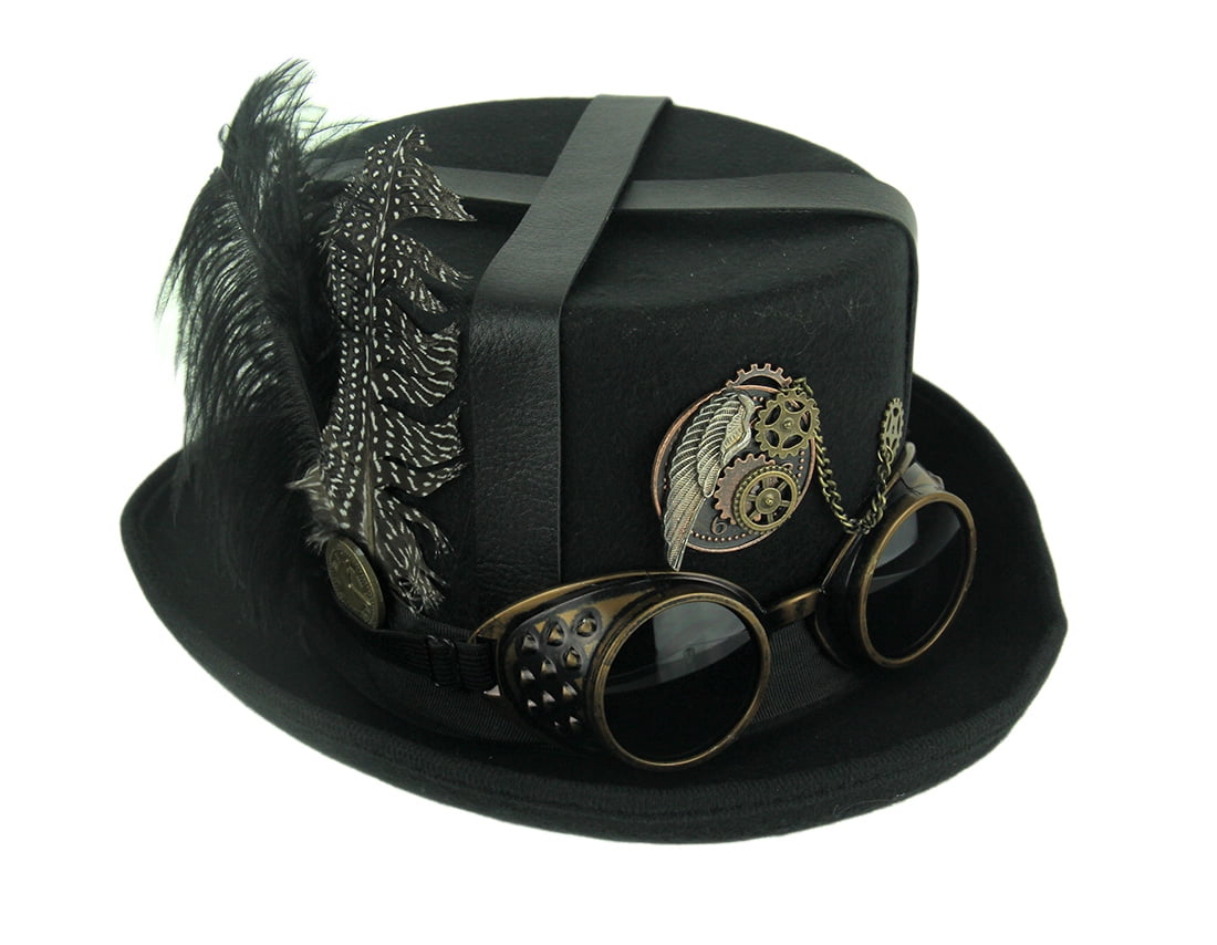 Black Gentlelady Steampunk Riding Hat with Feathers and Goggles ...
