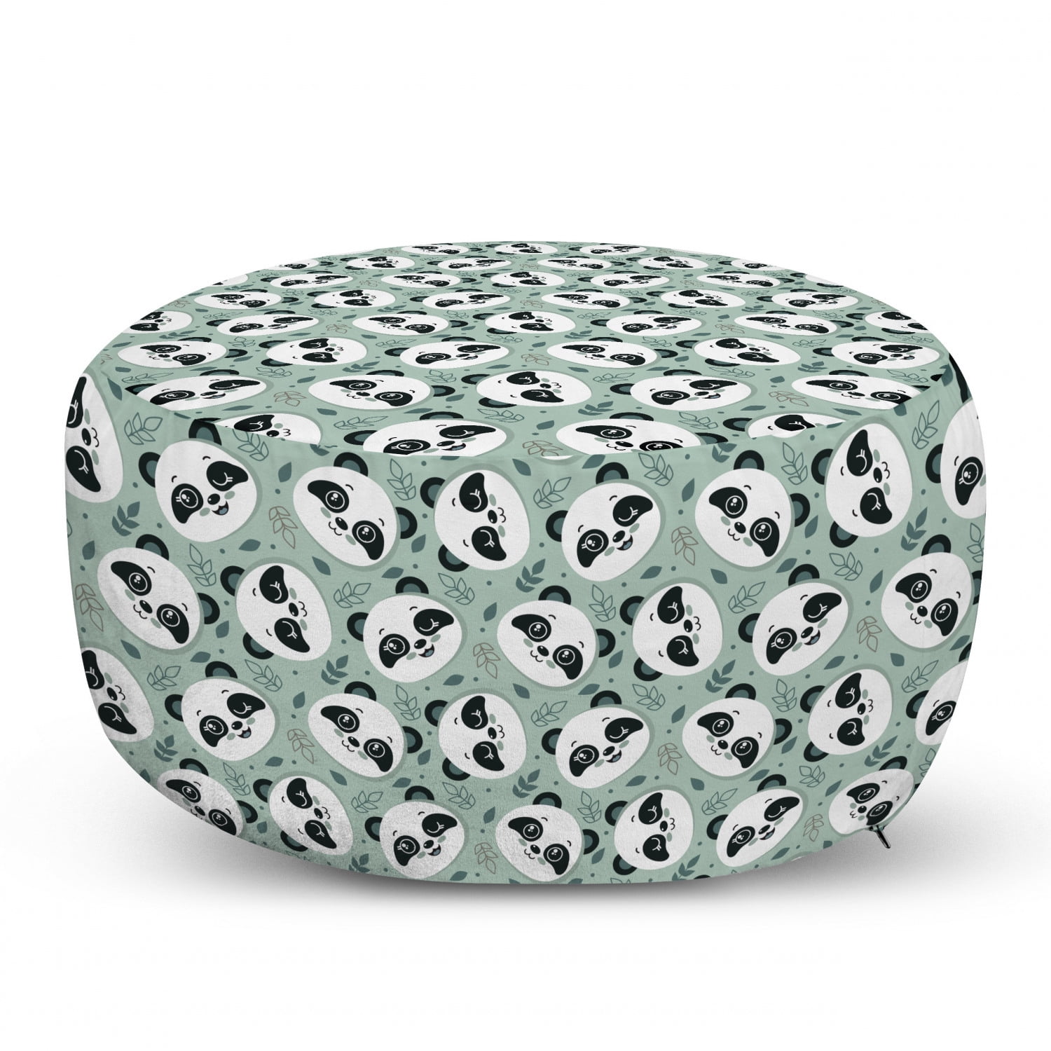 Animals Pouf Cover with Zipper, Cartoon Panda Bear Heads Along ...