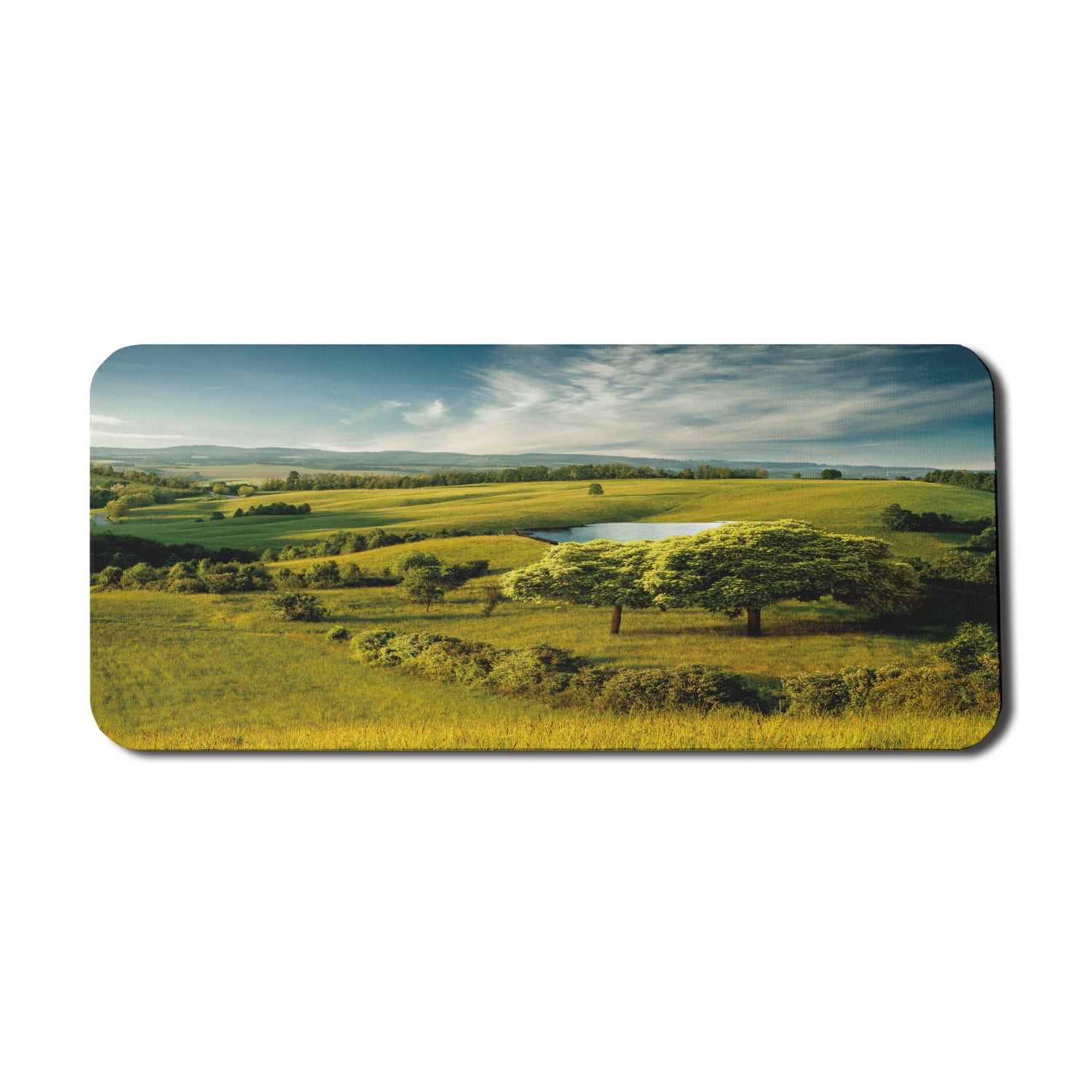 Green Computer Mouse Pad, Scenic Scenery Hilly Landscape with Lake and ...