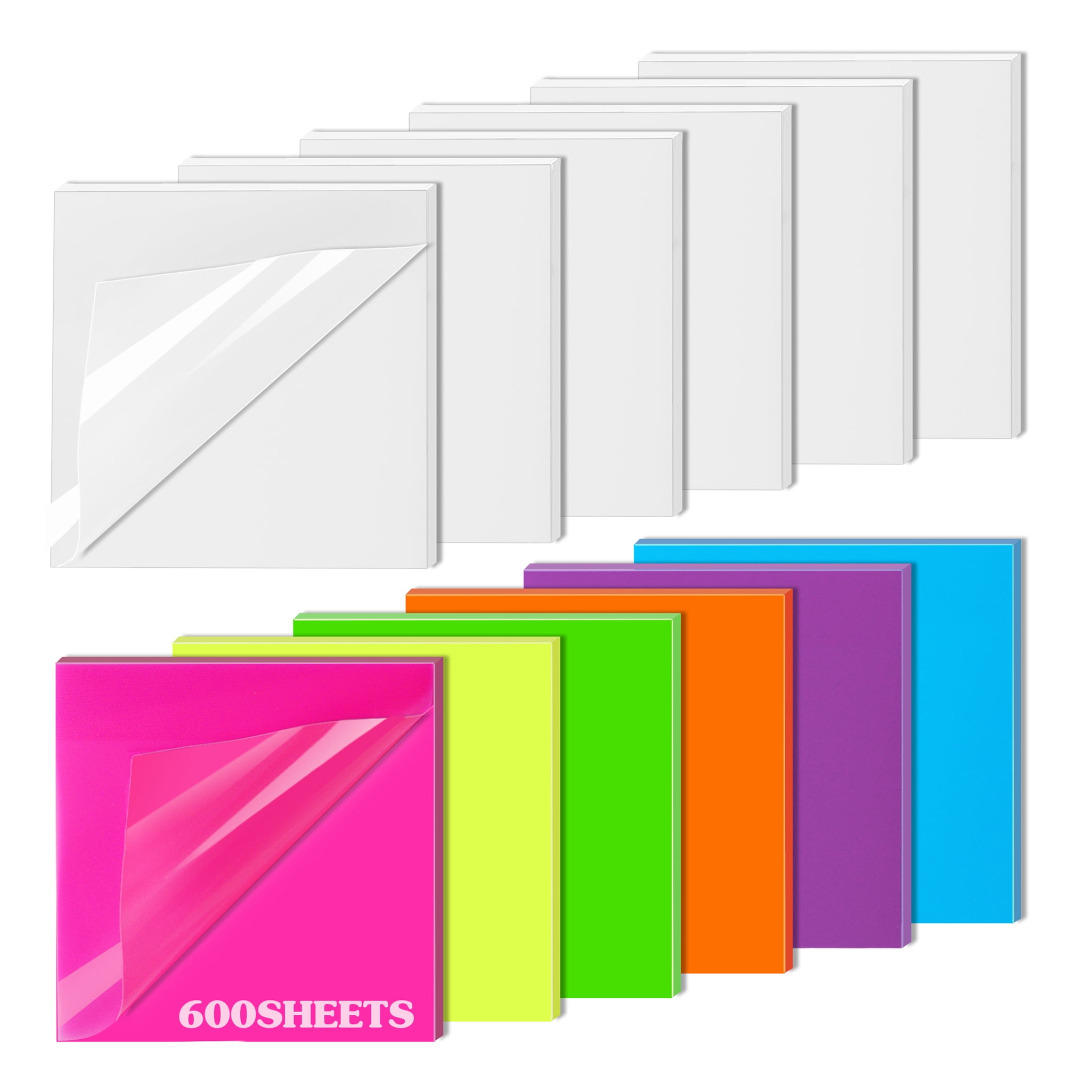 600 Sheets(12 Pads)Transparent Sticky Notes,Clear Sticky Notes,3" x 3 ...