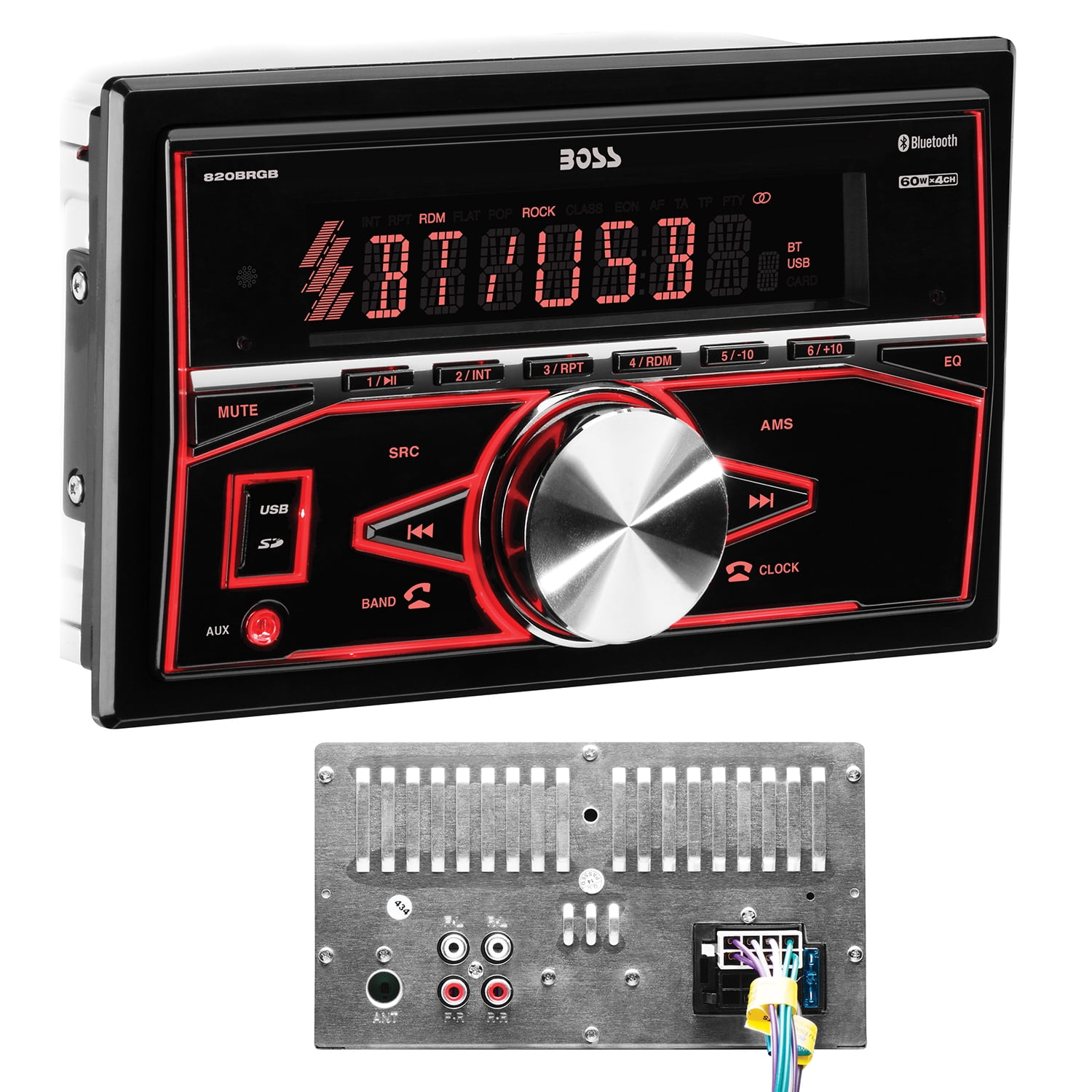 Restored Premium BOSS Audio Systems 820BRGB Car Audio Stereo System Double Din Bluetooth Audio and Calling Head Unit Aux In USB Multi Color Illumination AM FM Radio Receive Refurbished Walmart