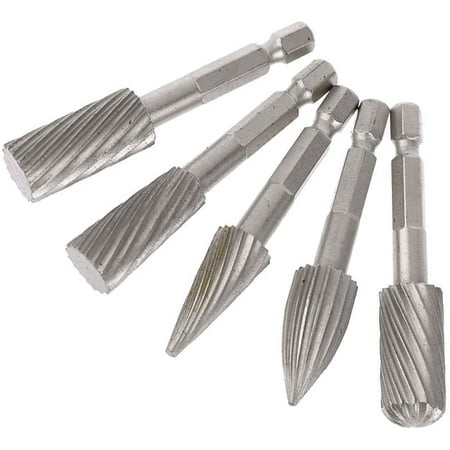 5pcs 1/4 inch Hex Shank Rotary Burr Set HSS Wood Carving Rotary Rasp ...