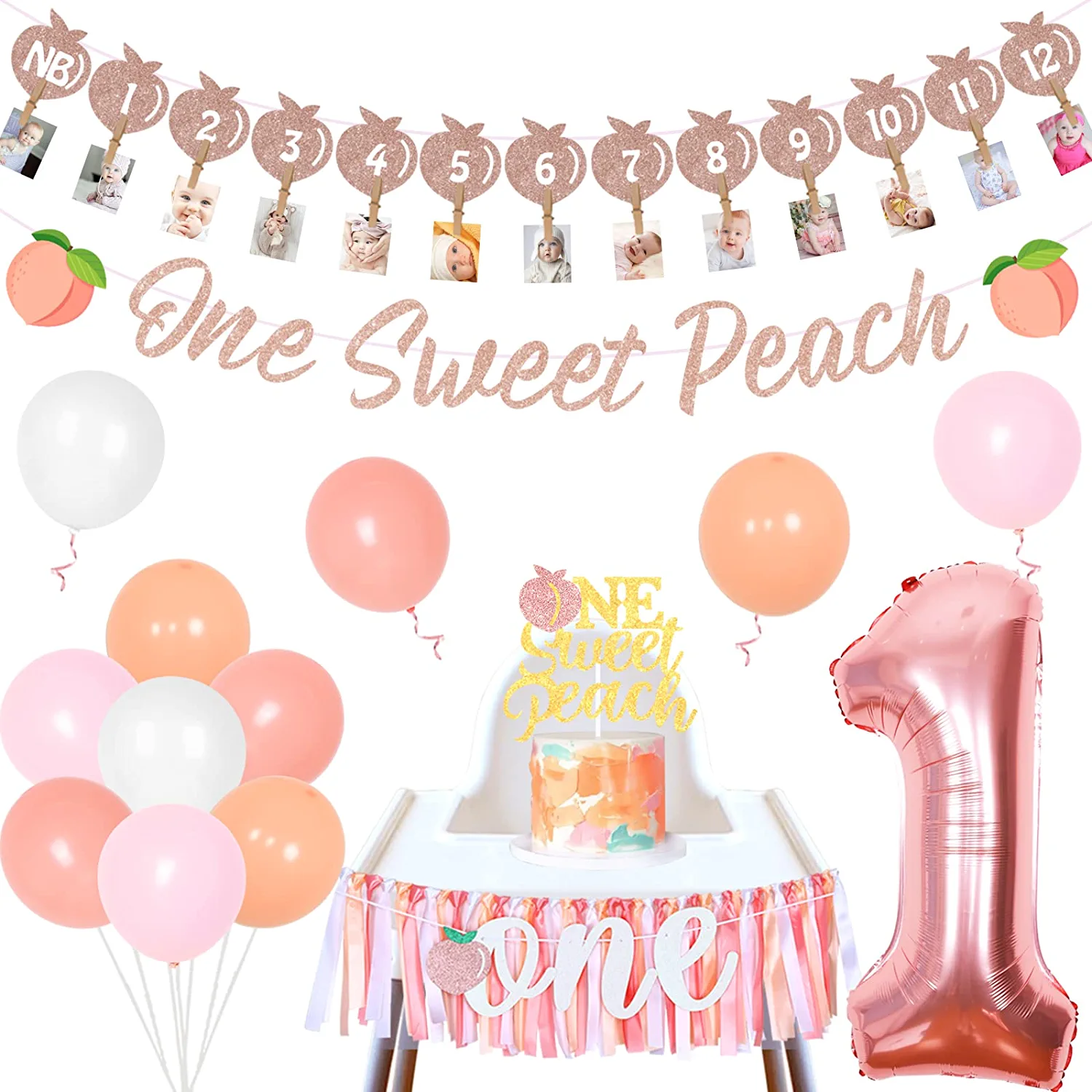 One Sweet Peach Birthday Decorations - 1st Peach Birthday Decorations Peach Pink Balloons with ...