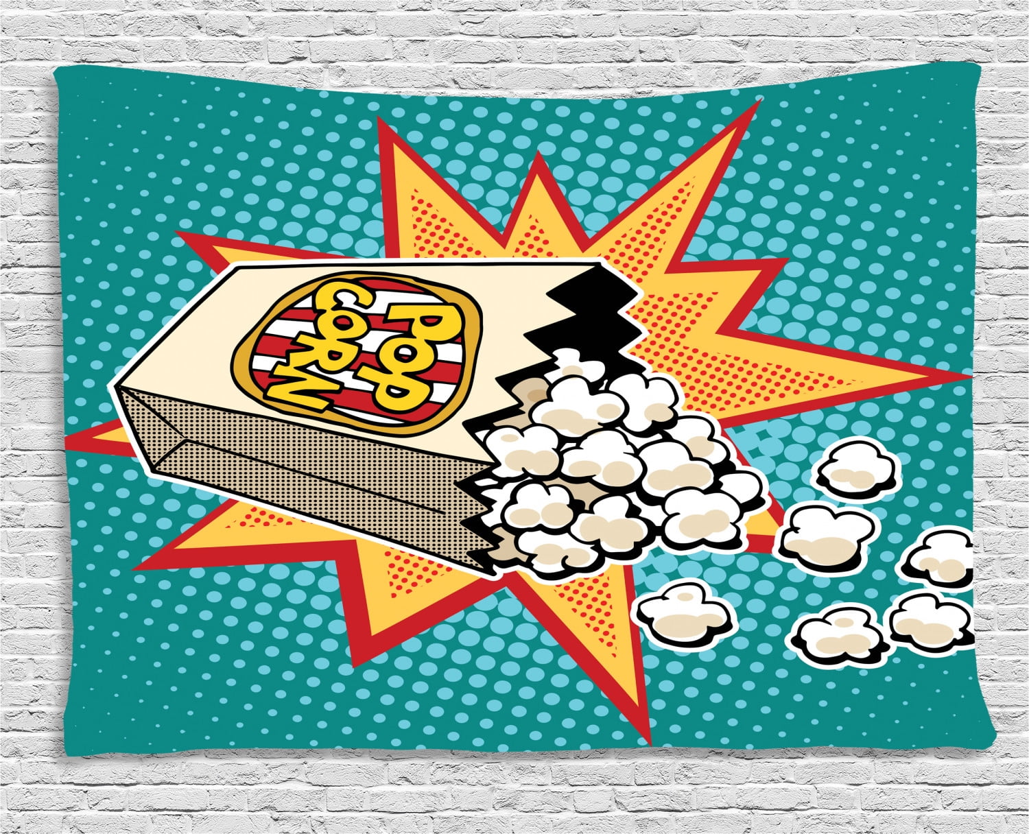 Movie Theater Tapestry, Halftone Background with Retro Style Colorful ...