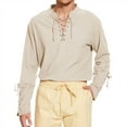 Mens Laced Shirt Medieval Pirate Top Renaissance Viking Hippie Halloween Cosplay Costume Beige L ...