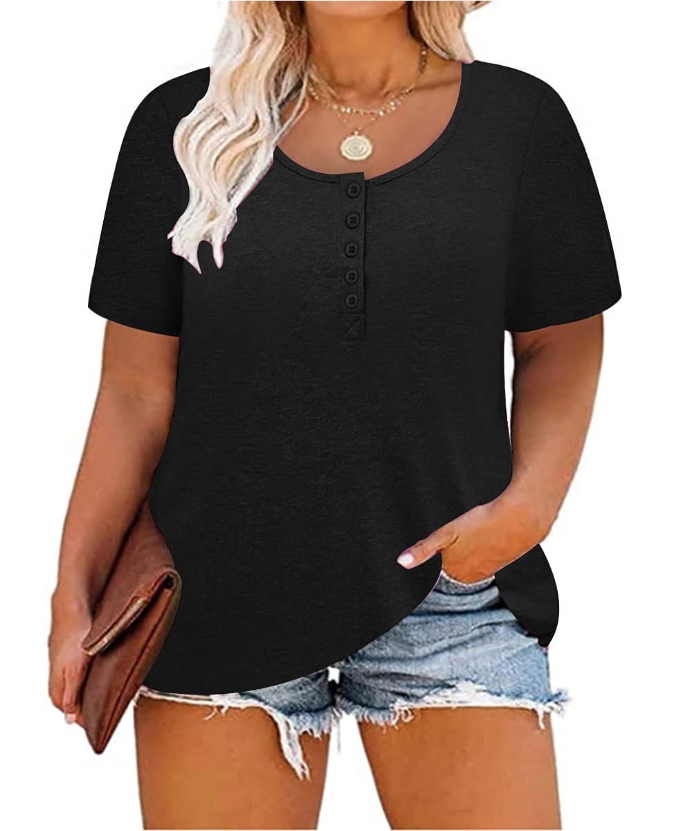 LVCBL Women Plus Size Tops Summer Shirt V Neck Short Sleeve Tunic for ...