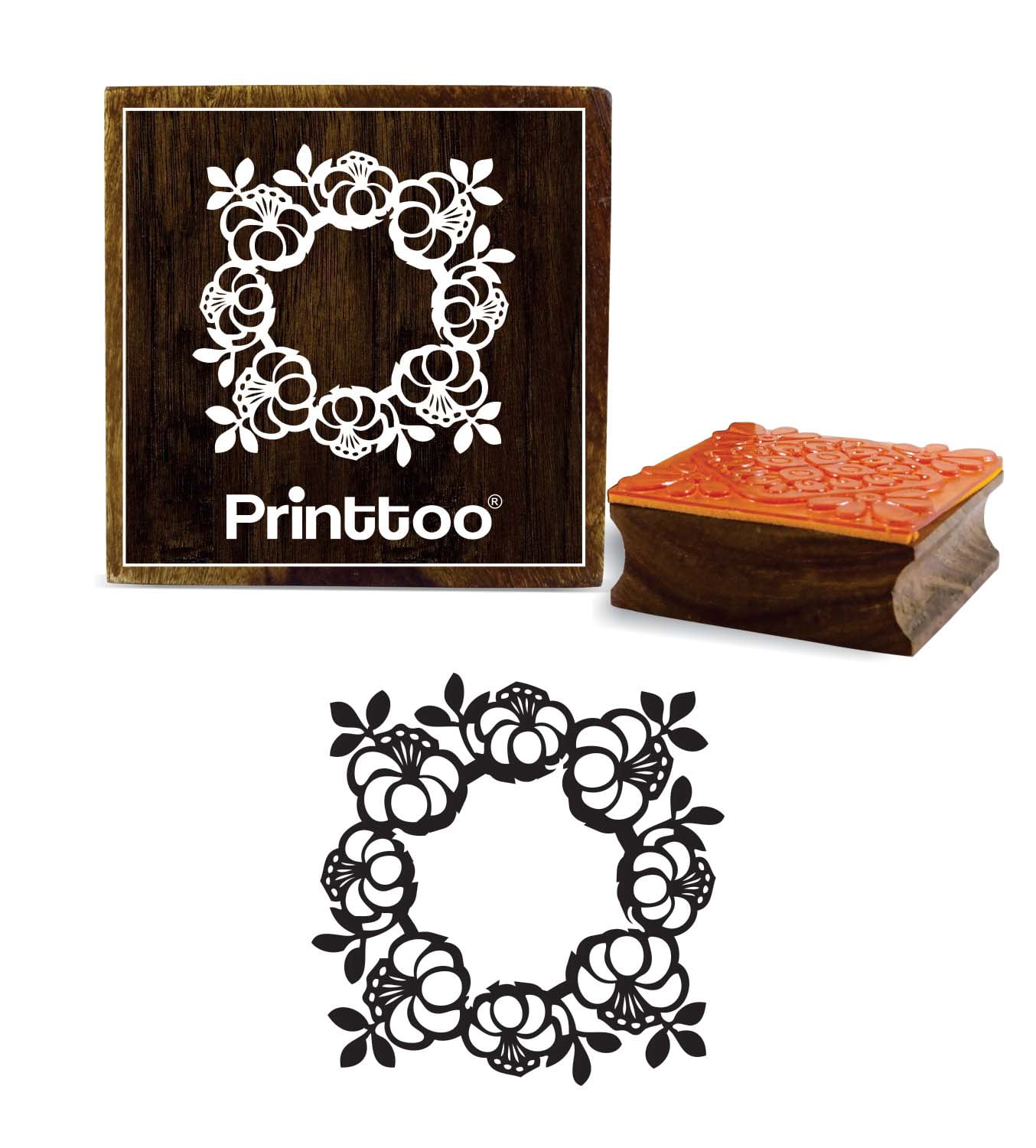 Printtoo Flower Wreath Square Wooden Rubber Stamp Card Making Craft ...