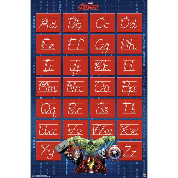 Marvel Comics - Avengers - Alphabet - Write Letters Wall Poster, 22.375 ...