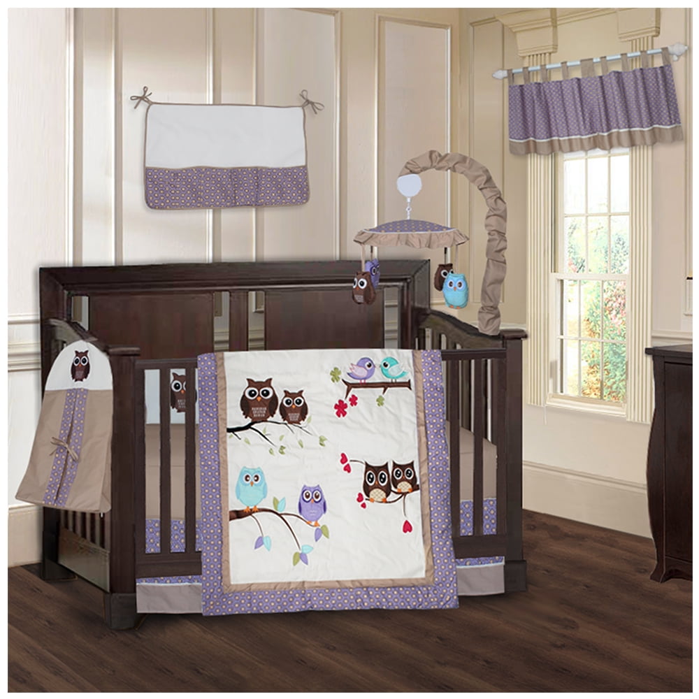 Click here for Babyfad Owl Purple 9 Piece Crib Bedding Set prices