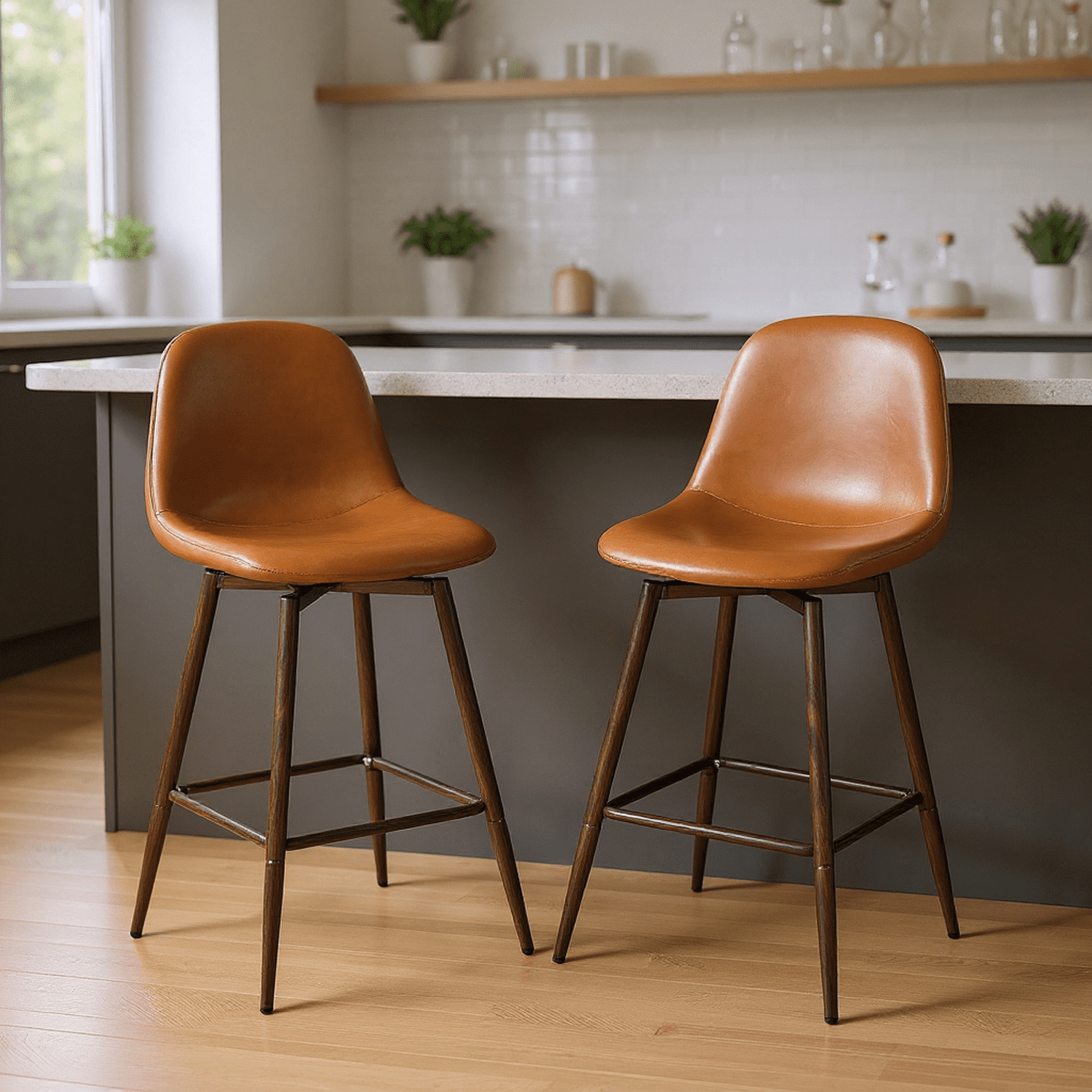 Homy Casa Sleek Modern Bar Stools, 26 in. Seat Height, Set of 2 with ...