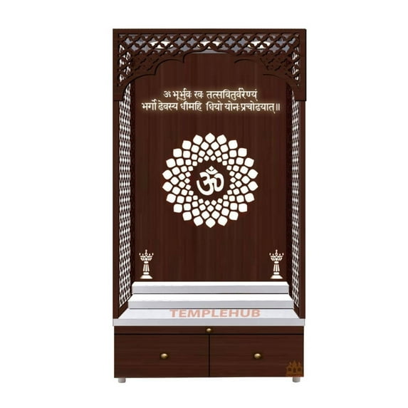 Wooden Temple White LED Lights | Brown Temple | Puja Mandir For Home ...