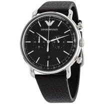 Emporio Armani Men's Chronograph Classic Black Leather Strap Analog ...