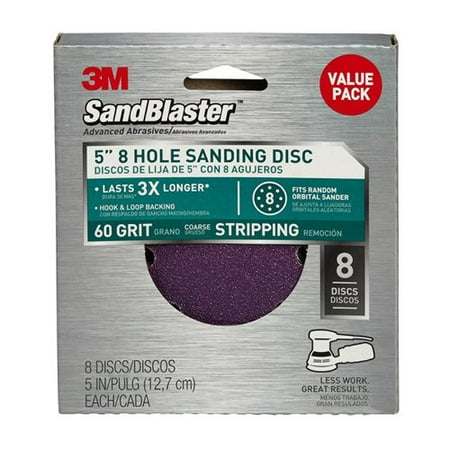 3M SandBlaster Sanding Discs, 5-Inch 8 Hole, 60 grit, 8 Discs, 99621SB ...