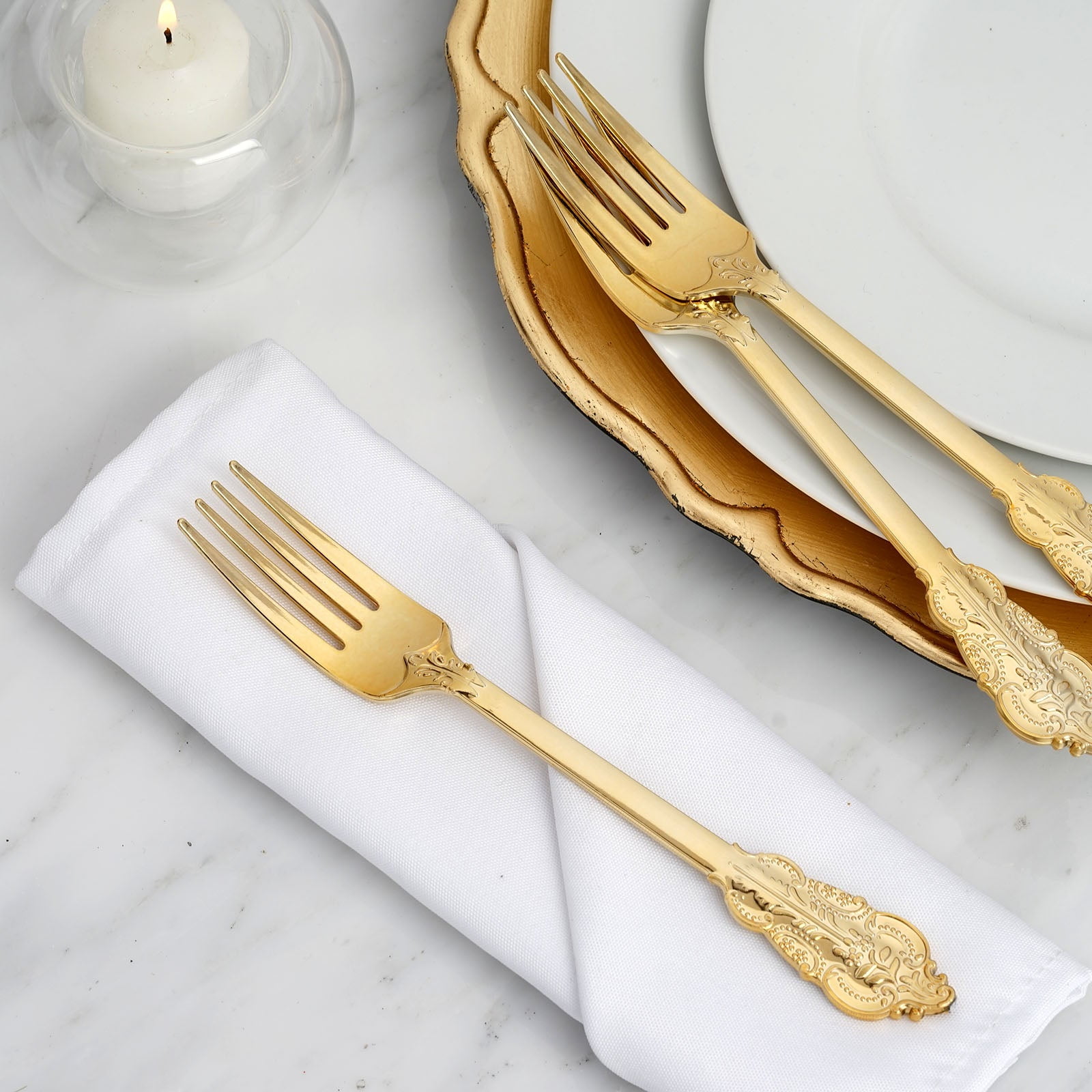 Efavormart 24 Pack | 8" Metallic Gold Baroque Disposable Cutlery ...