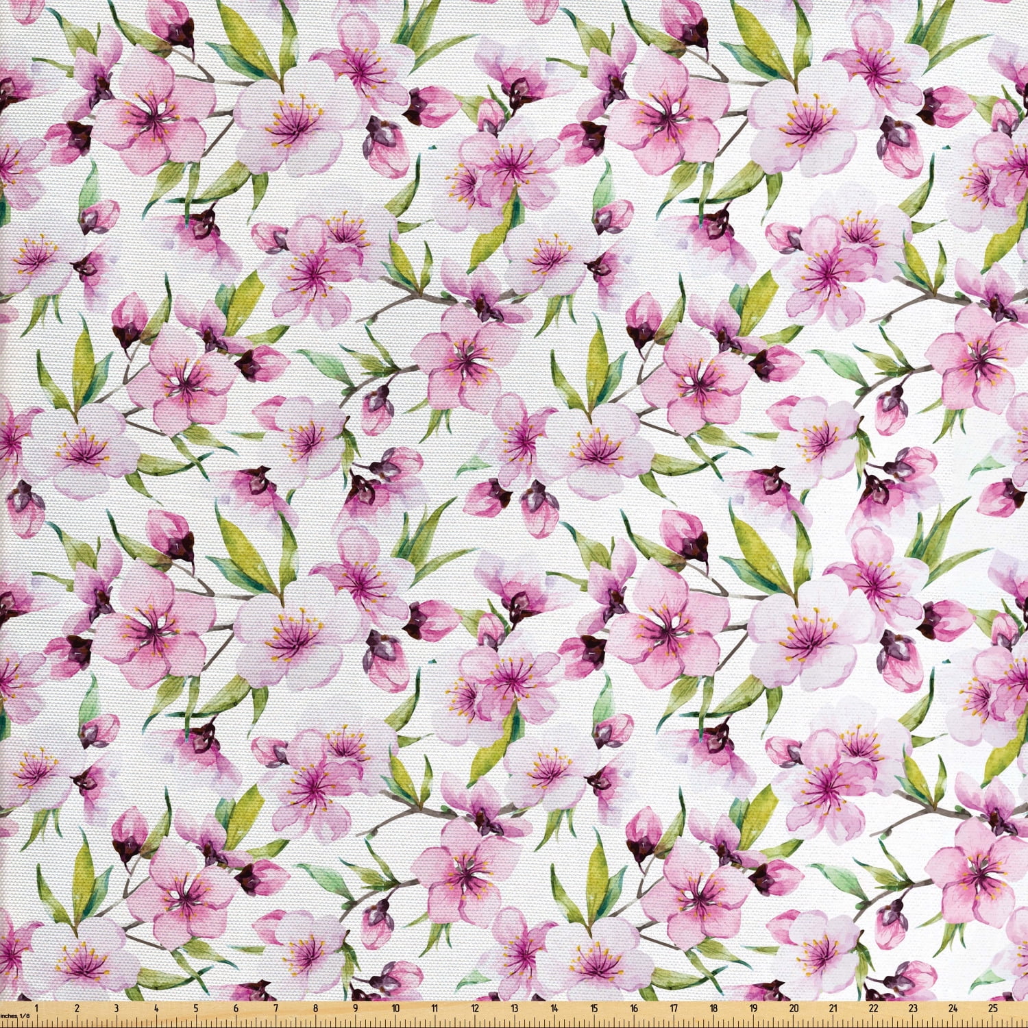 Spring Fabric by The Yard, Aquarelle Spring Season Flowers in Pink ...