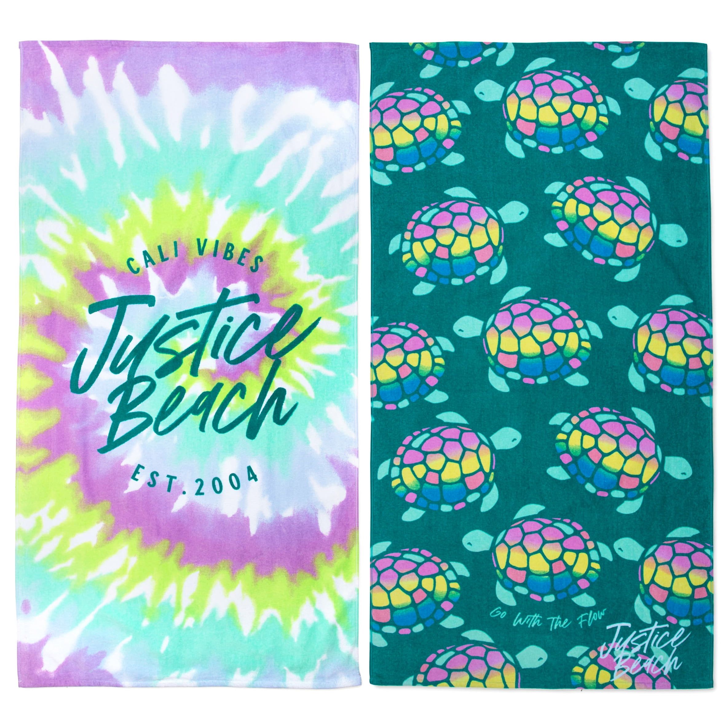 Justice Beach Towels Bundle 2-Pack, 100% Cotton, 64 x 34, Mint Spiral ...