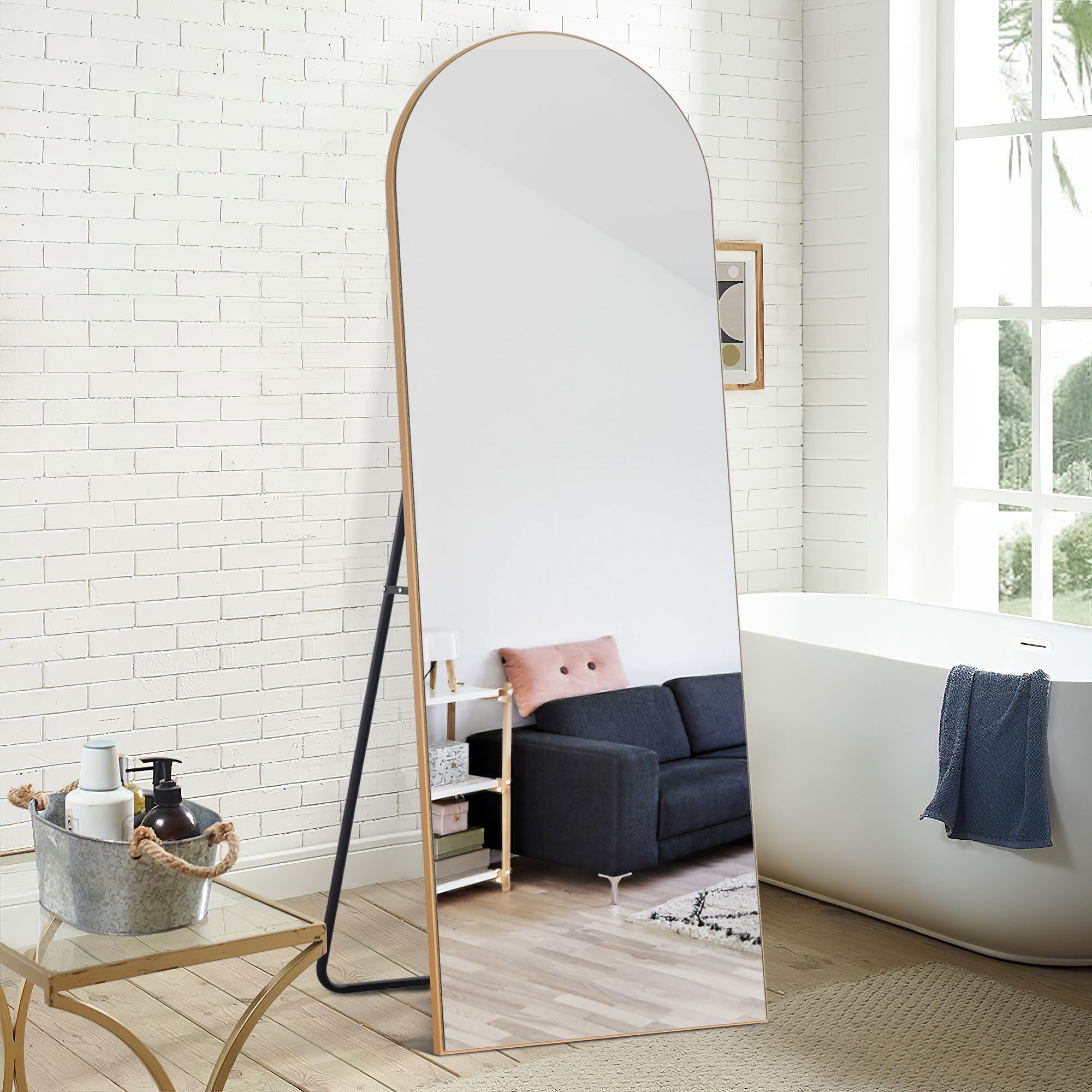NeuType 71"x24" Arched Full Length Mirror Floor Mirror with Stand Gold ...