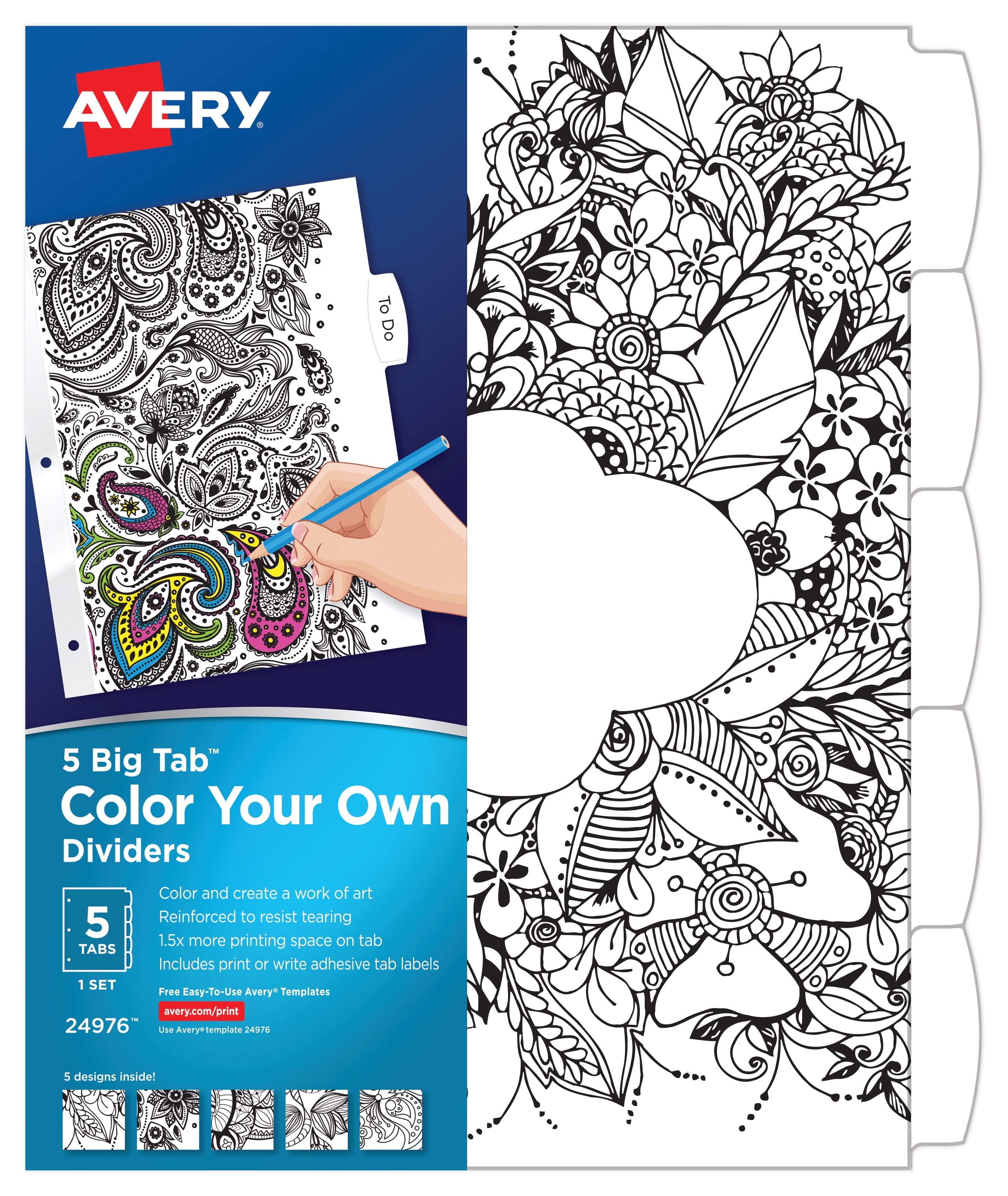 Avery Big Tab Reversible Fashion Dividers, 5-tab, Color Your Own Design ...
