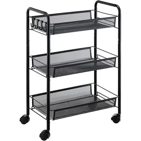 XBRW 3-Tier Rolling Storage Rack Cart Organizer, Utility Mobile Metal ...