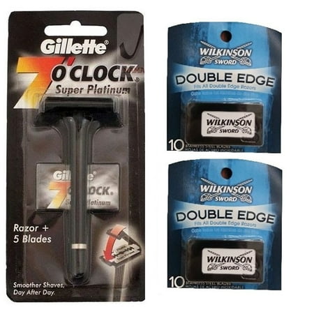 Gillette 7 O'Clock Super Platinum Safety Razor w/ 5 Blades + Wilkinson ...