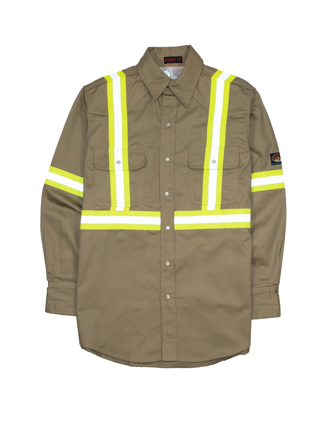 Rasco FR Khaki Lightweight Work Shirt with Reflective Striping ...