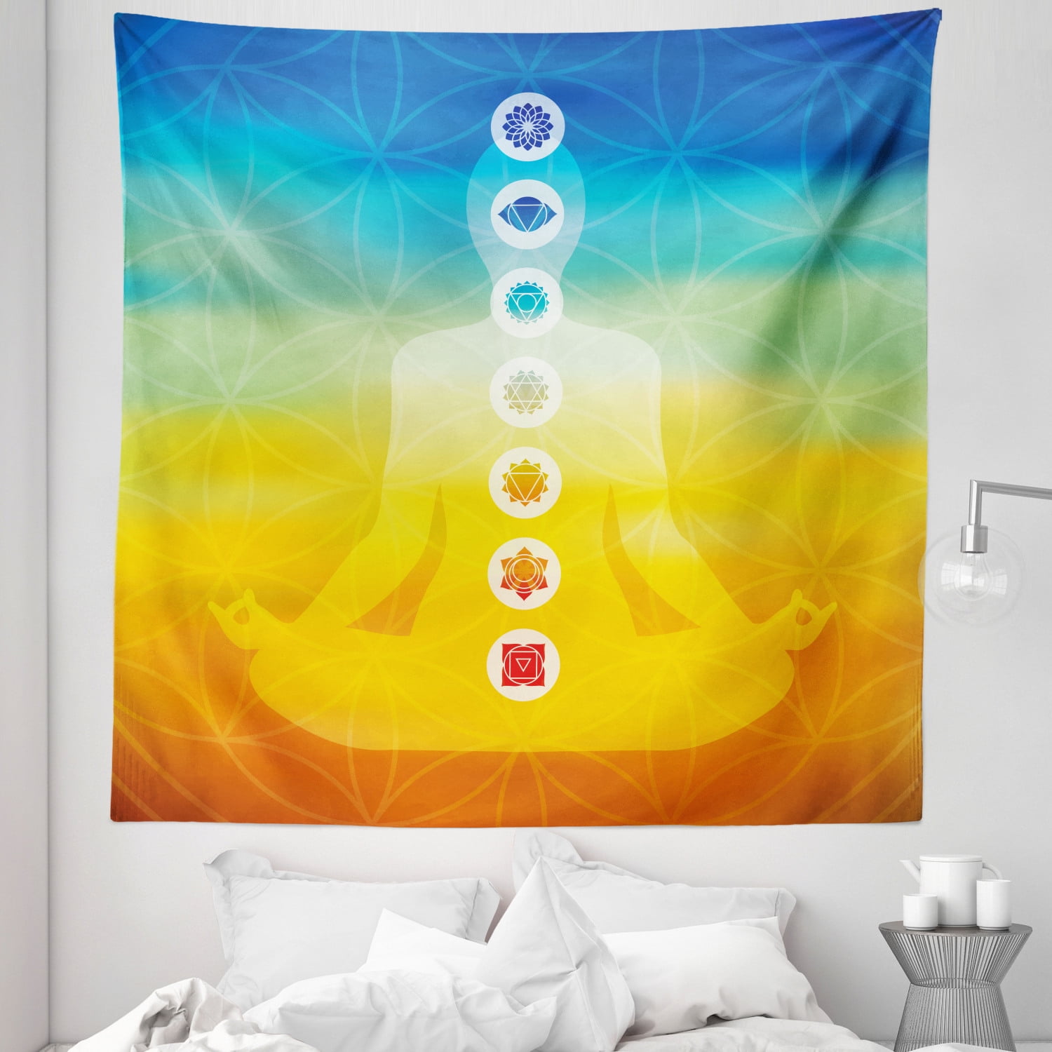 Yoga Tapestry, Gradient Colored Digital Female Human Body with Central ...