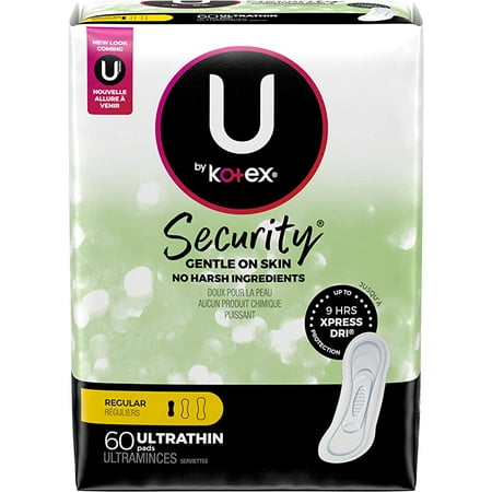 U by Kotex Security Ultra Thin Feminine Pads, Regular, Unscented, 60 ...