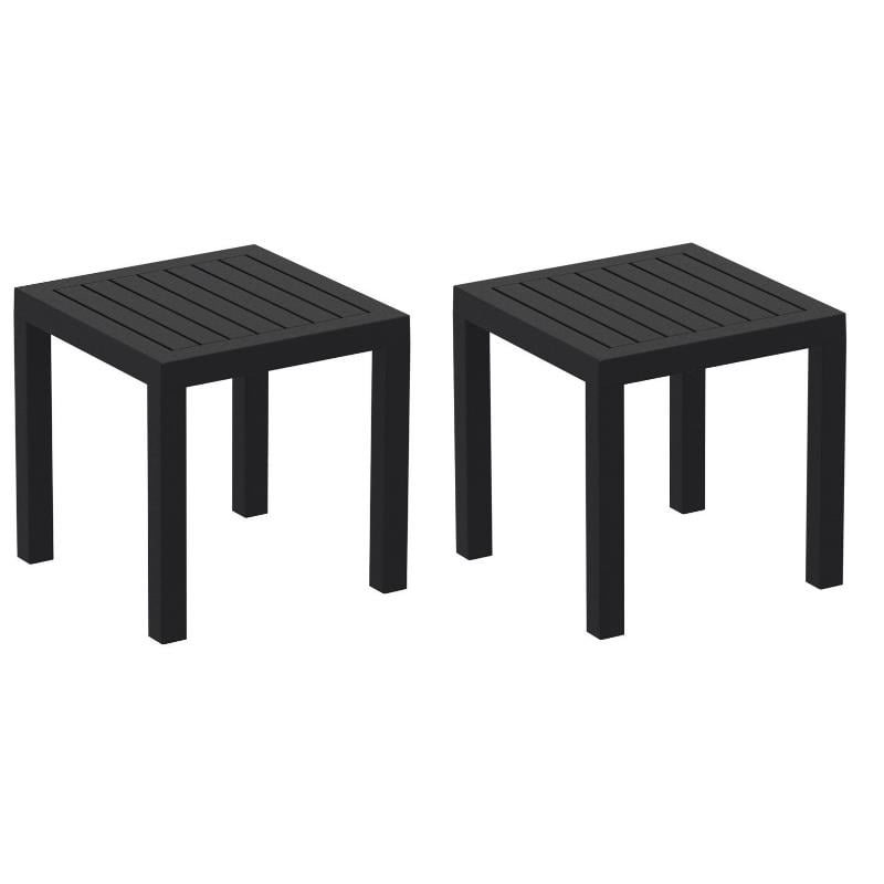 Home Square 2 Piece Square Resin Patio Side Table Set in Black ...