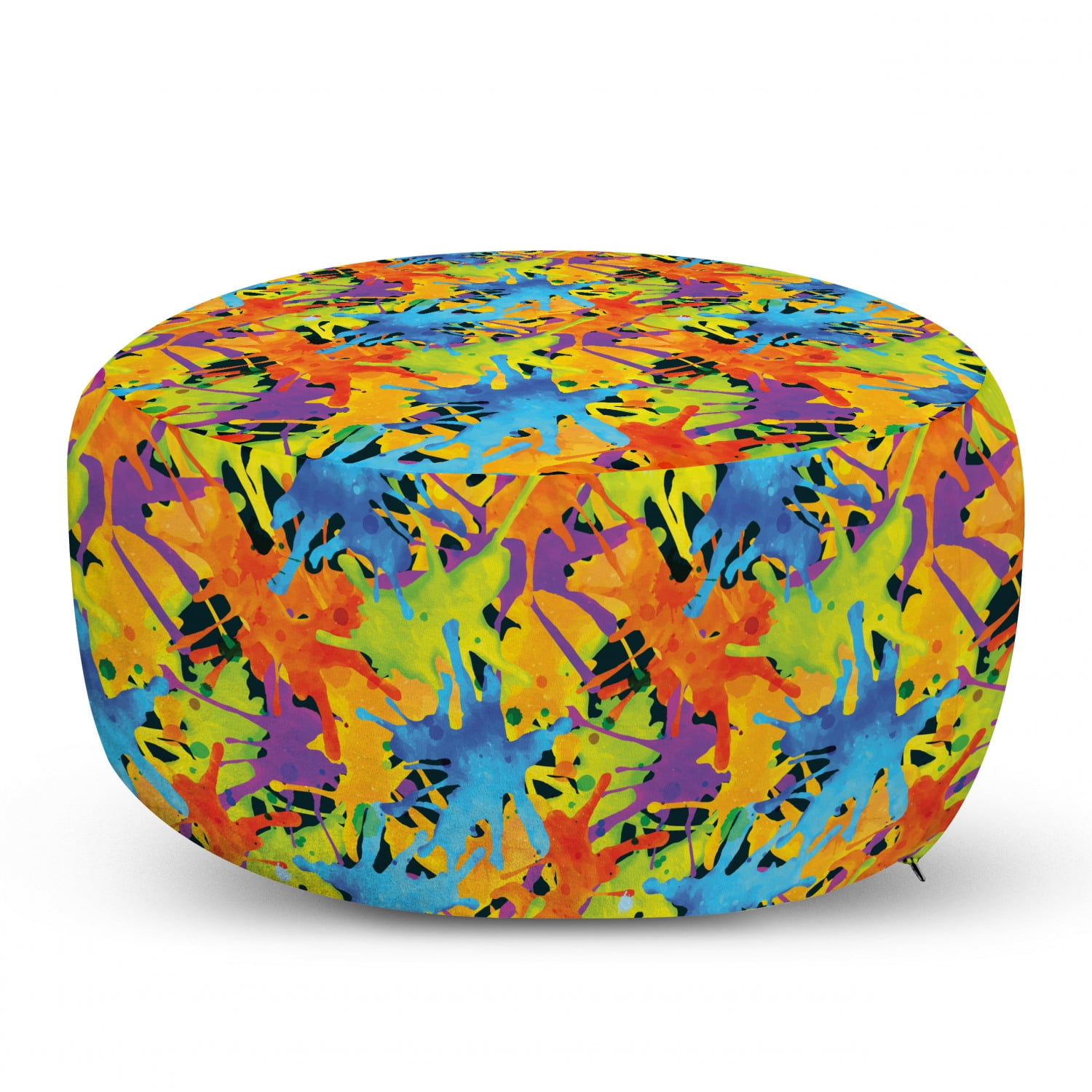 Abstract Pouf Cover with Zipper, Contemporary Style Color Splashes ...