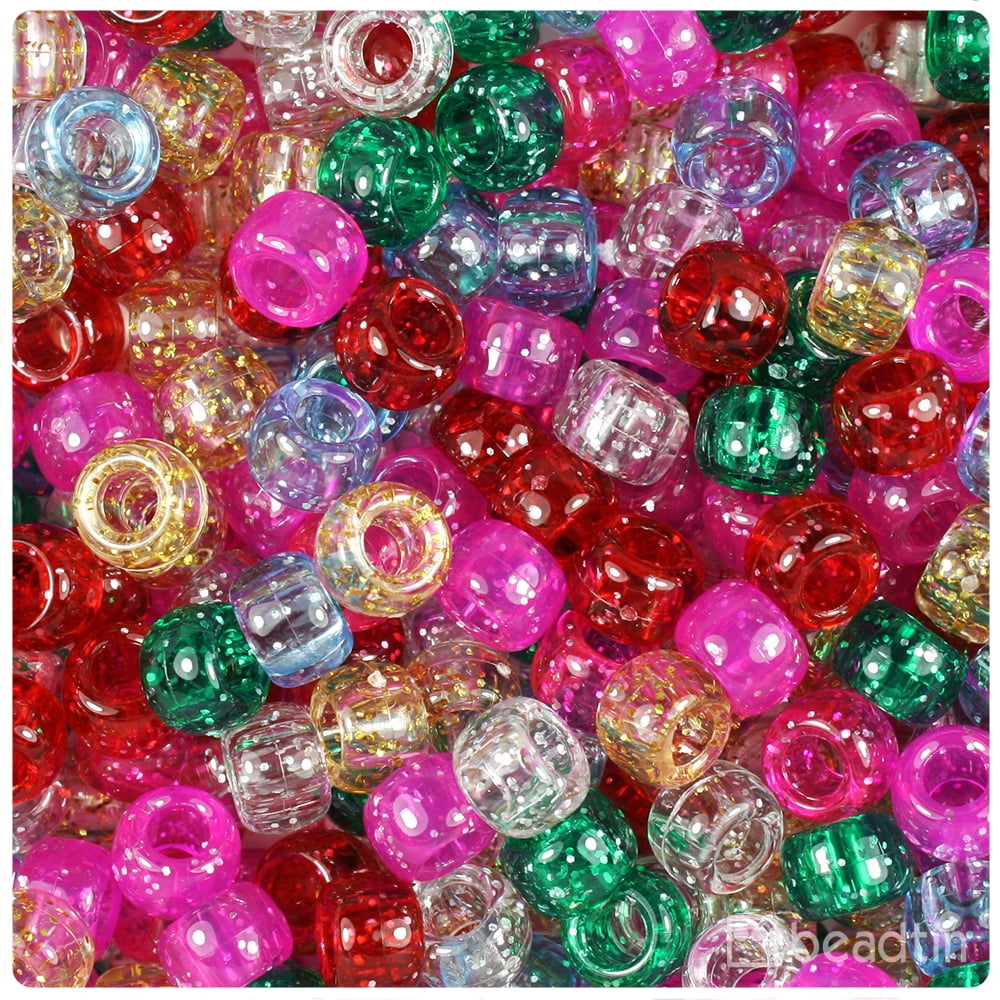 BeadTin Classic Mix Sparkle 9mm Barrel Pony Beads (500pc) - Walmart.com