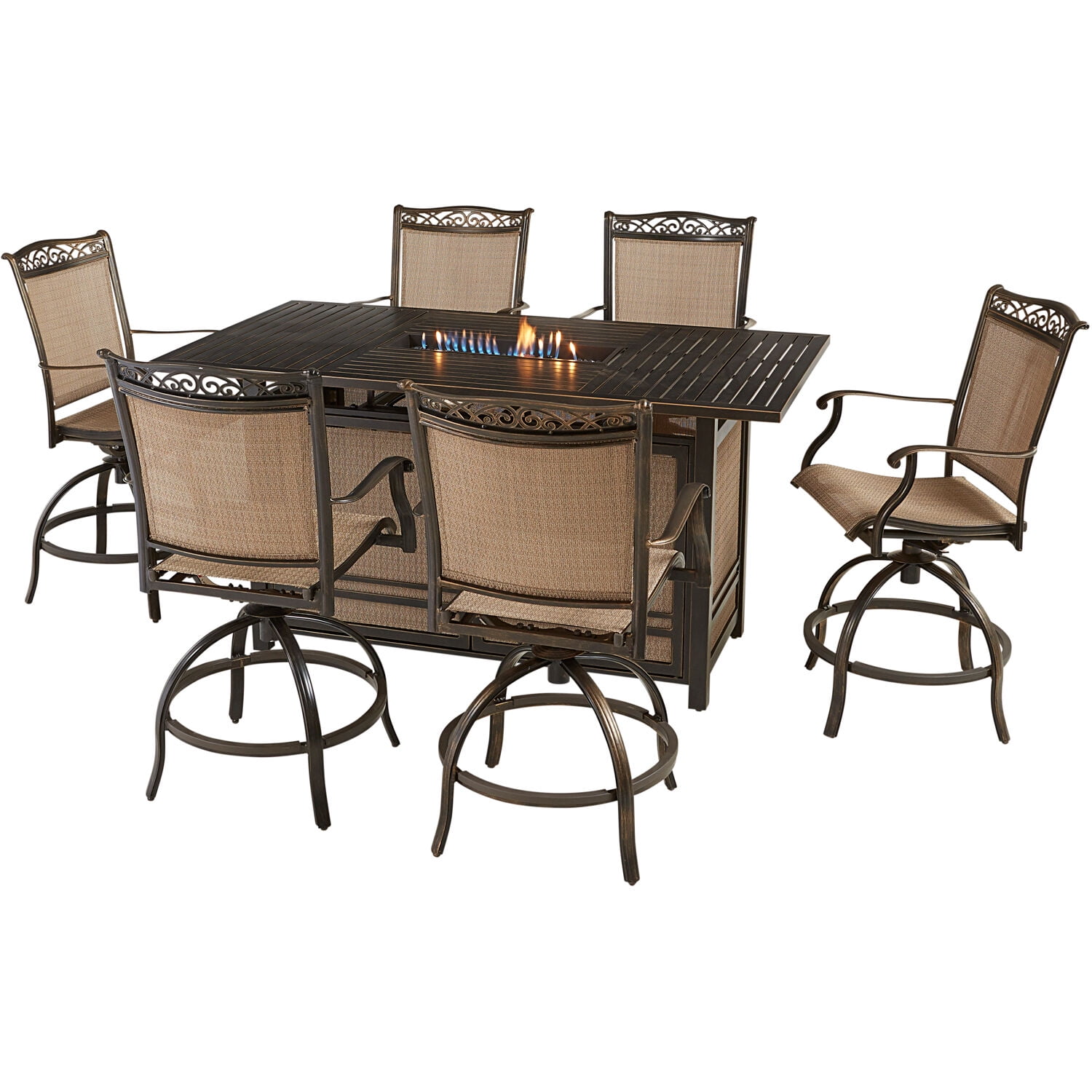 Hanover Fontana 7-Piece Outdoor High-Dining Set with 6 Swivel Chairs ...