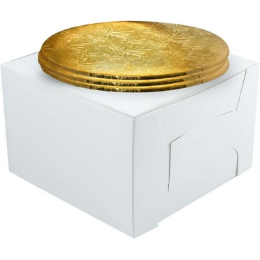12" Combo Box Set - 12x12x6 White Cake Box with 12" Gold Round Drum 1/2 ...